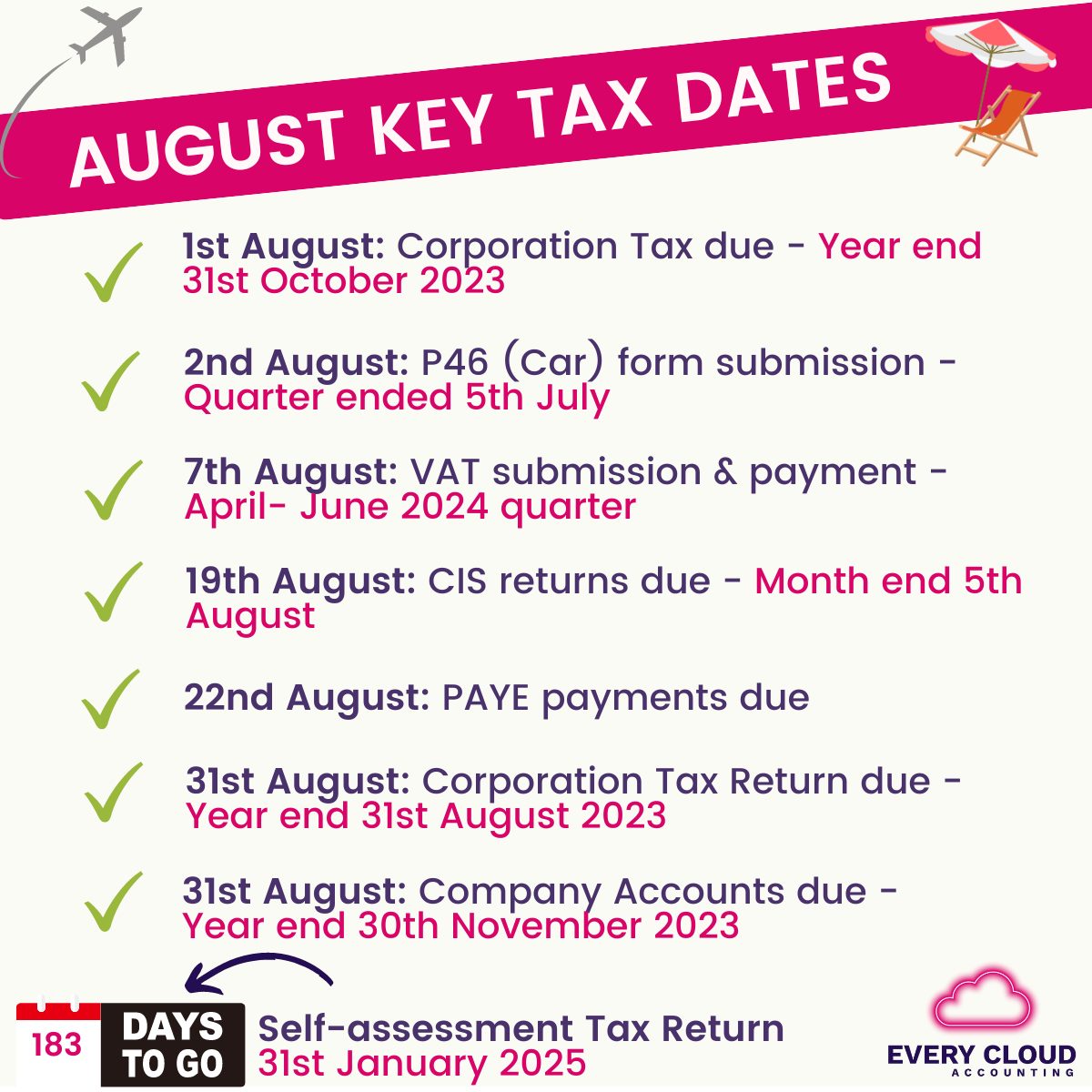 UK key tax dates and deadlines 2024 - Every Cloud Accounting